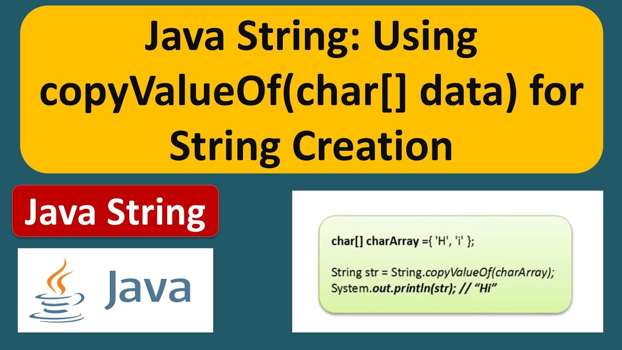 Java String: Using copyValueOf(char[] data) for String Creation | Java Tutorial