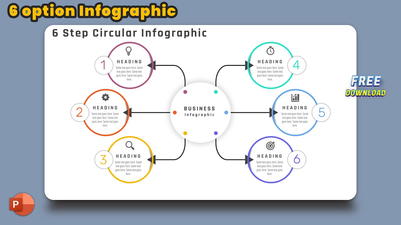 68.MS PowerPoint Template - 6 Step Circular Vector Infographic | Free download
