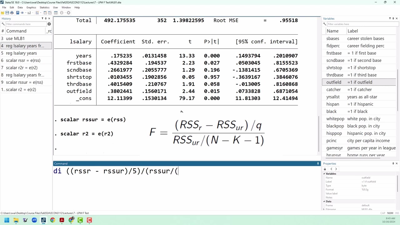 Stata Basics: F Tests