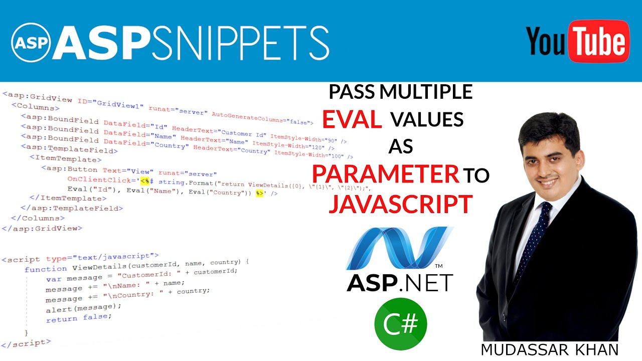 Pass multiple Eval values as Parameter to JavaScript function in ASP.Net using C#.Net