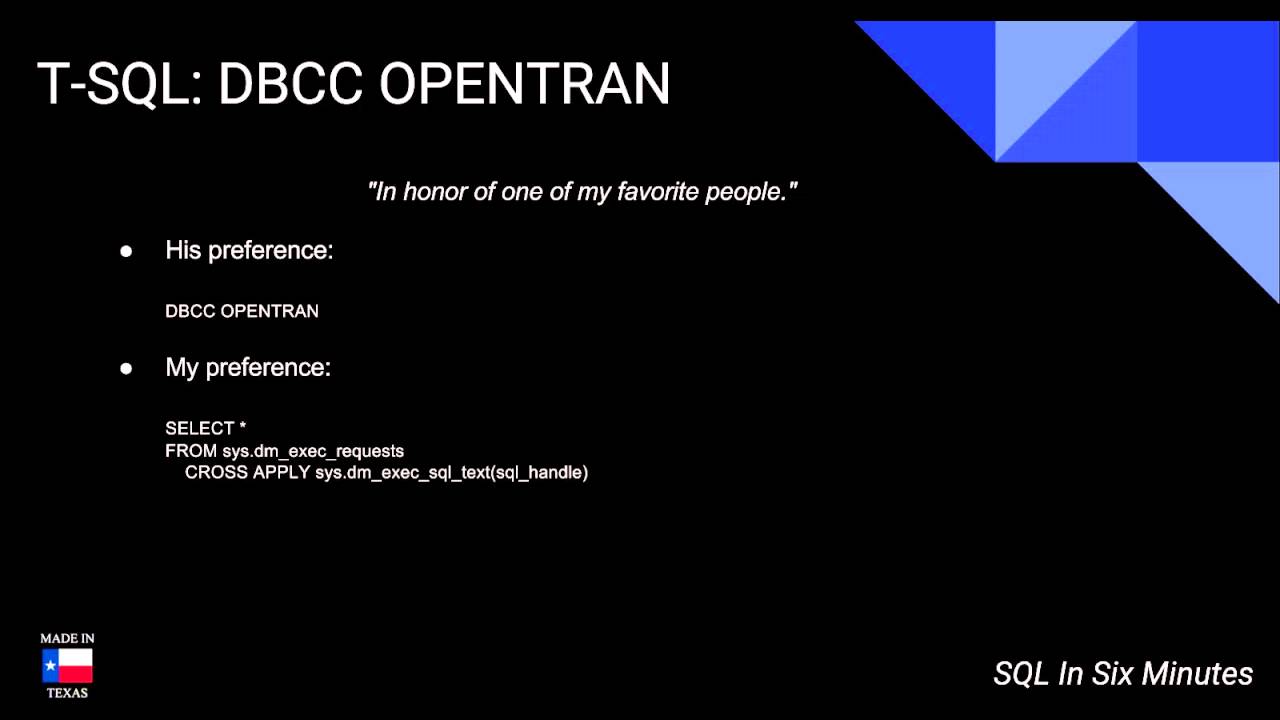 TSQL: DBCC OPENTRAN