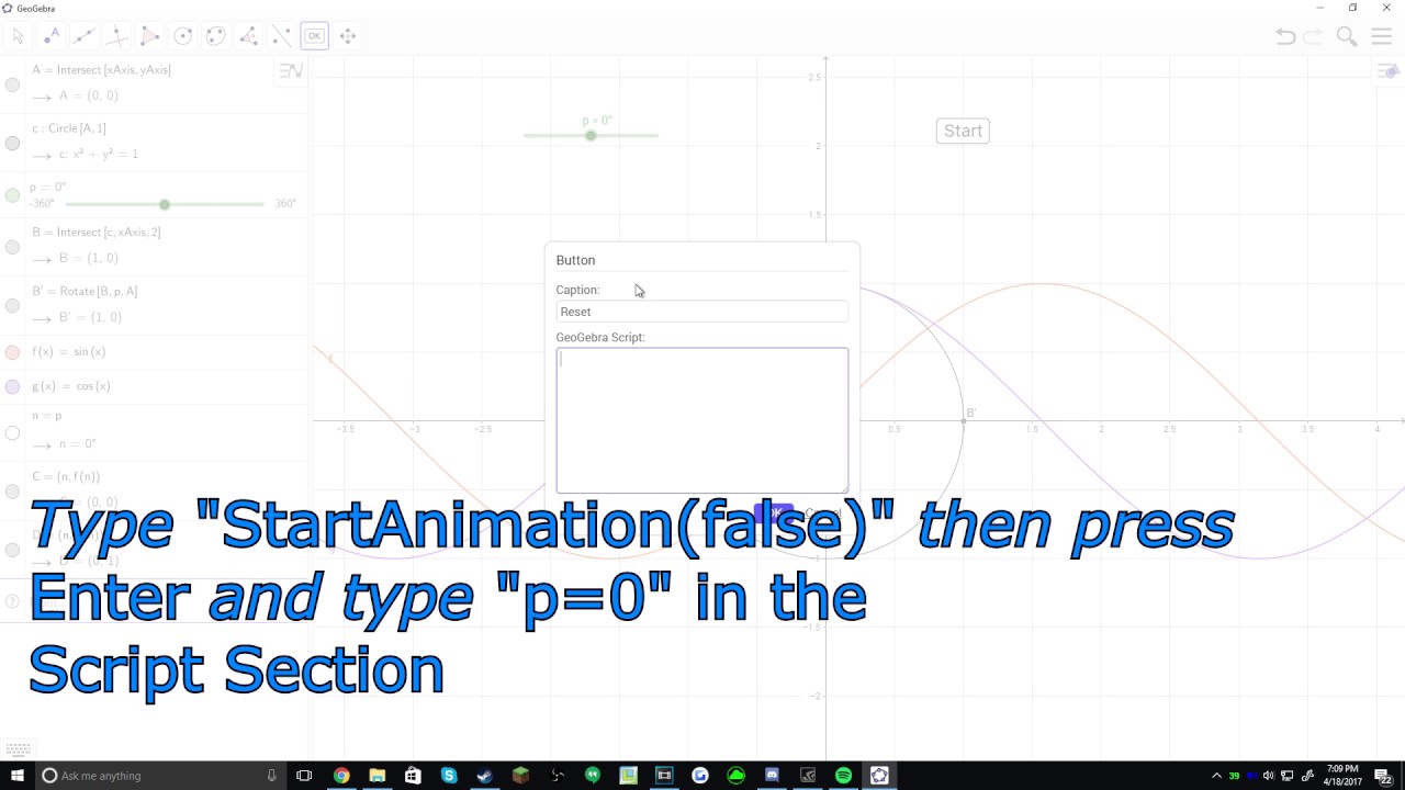 Geogebra Unit Circle with Sine and Cosine