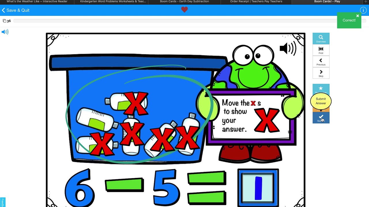 Subtraction Boom Cards Game