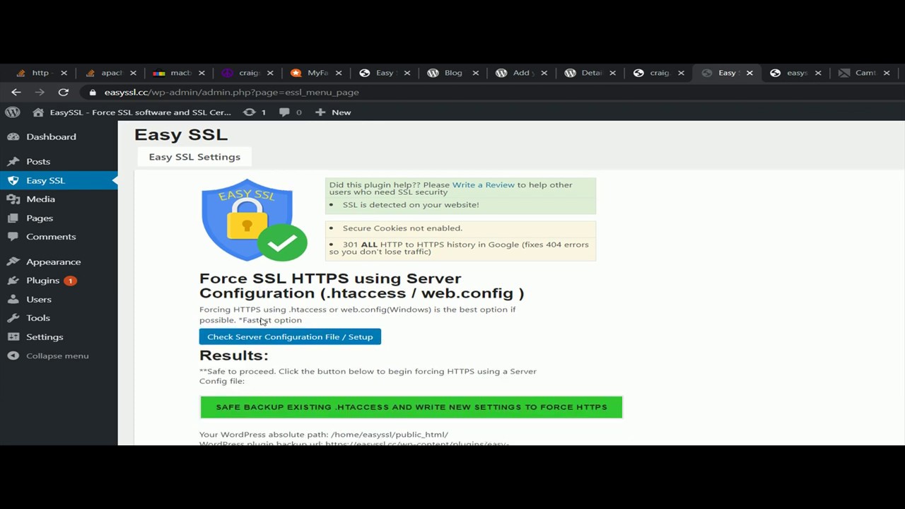 Easy SSL WordPress plugin to force SSL HTTPS
