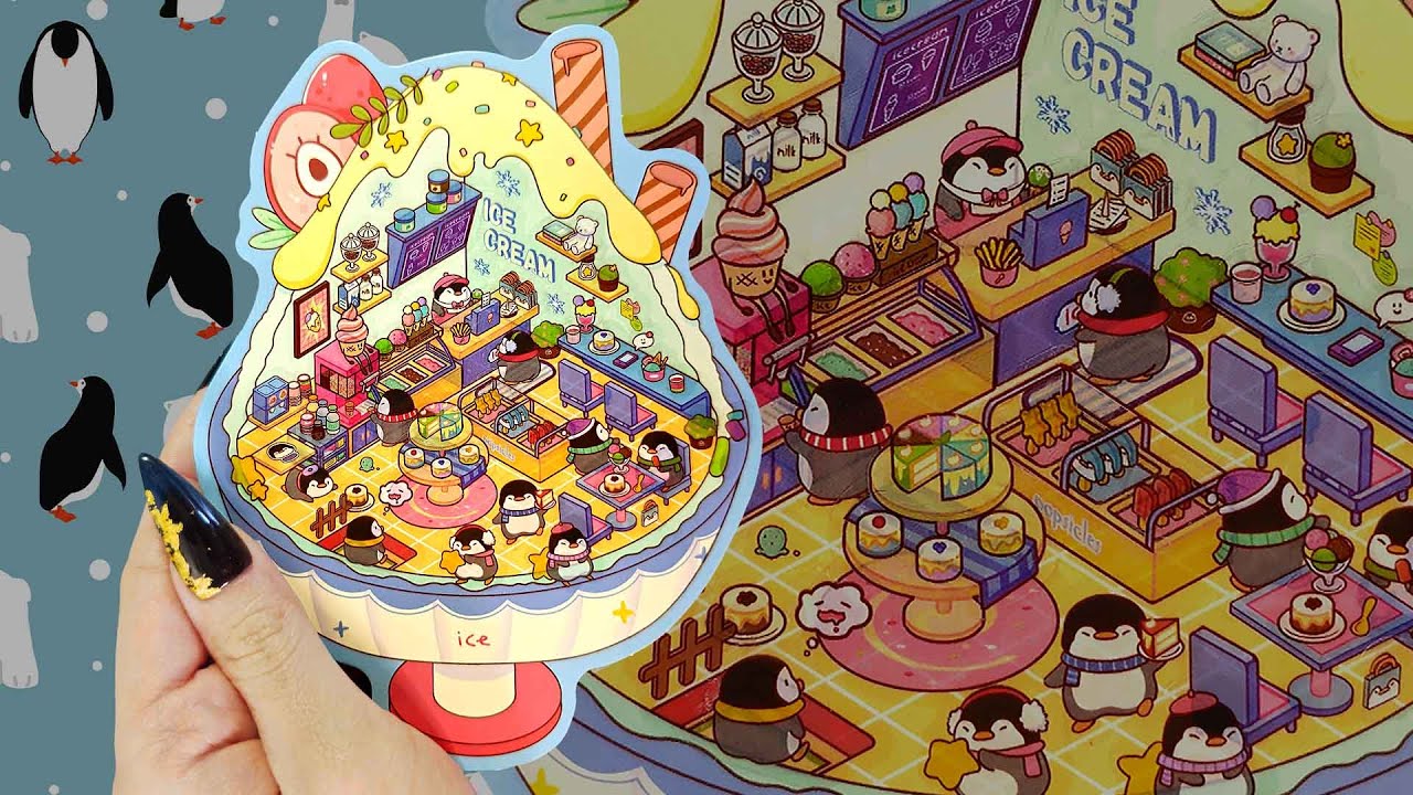 DIY Creating a Penguin Ice Cream Shop Using Stickers | Cute & Chill 3D Sticker Scene ASMR 🐧🍦✨