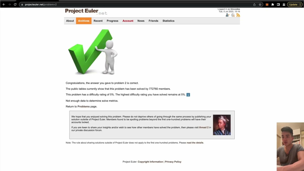 Project Euler Problem 2 in Python - Even Fibonacci Numbers (Generators, Recursion, Memoization)