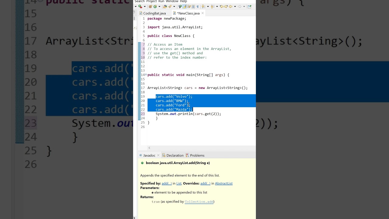 arraylist get method in java #youtubeshorts #shorts #java #coding