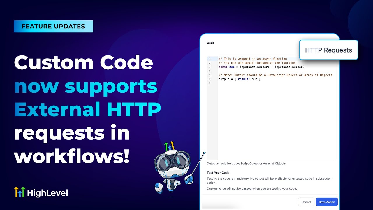 Custom Code now supports External HTTP requests in workflows!