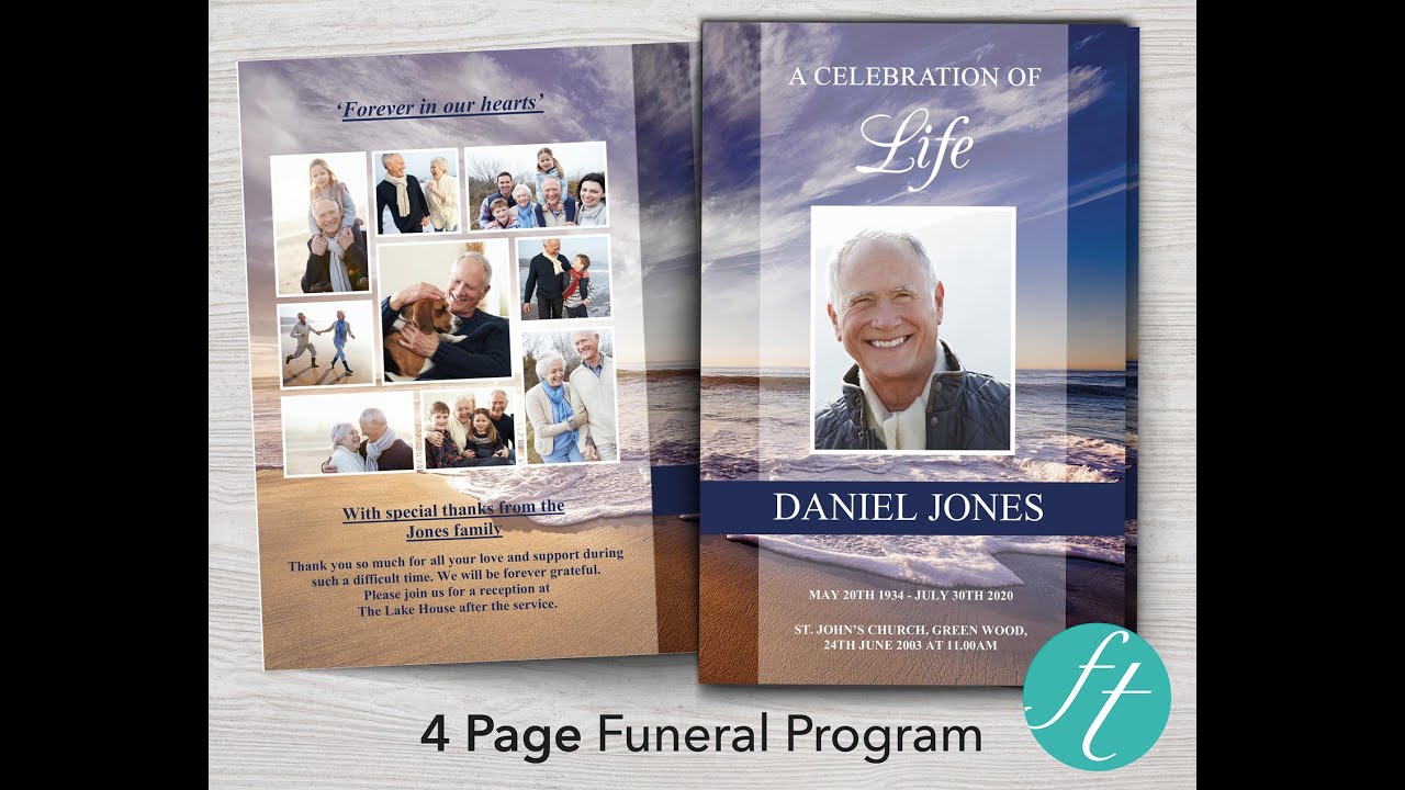 4 Page Waves Funeral Program Template