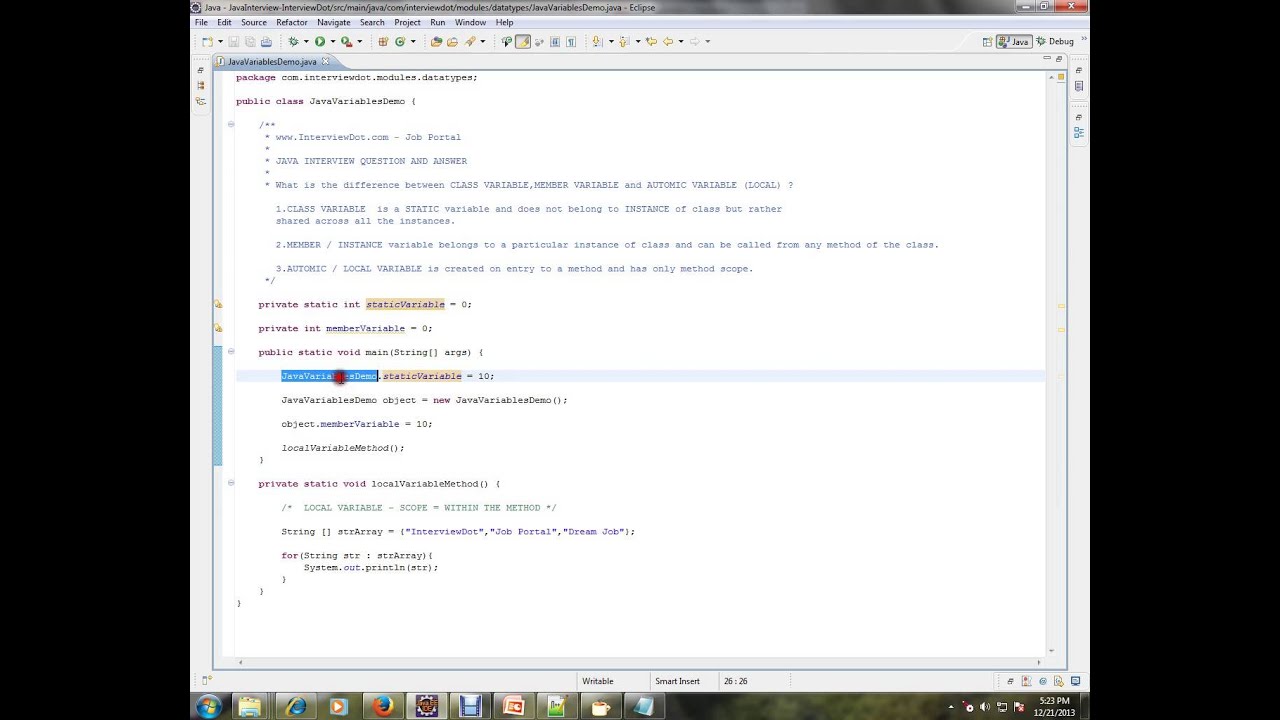 Java Interview Question And Answer Class Static Variable Member Instance Variable Automic Variable
