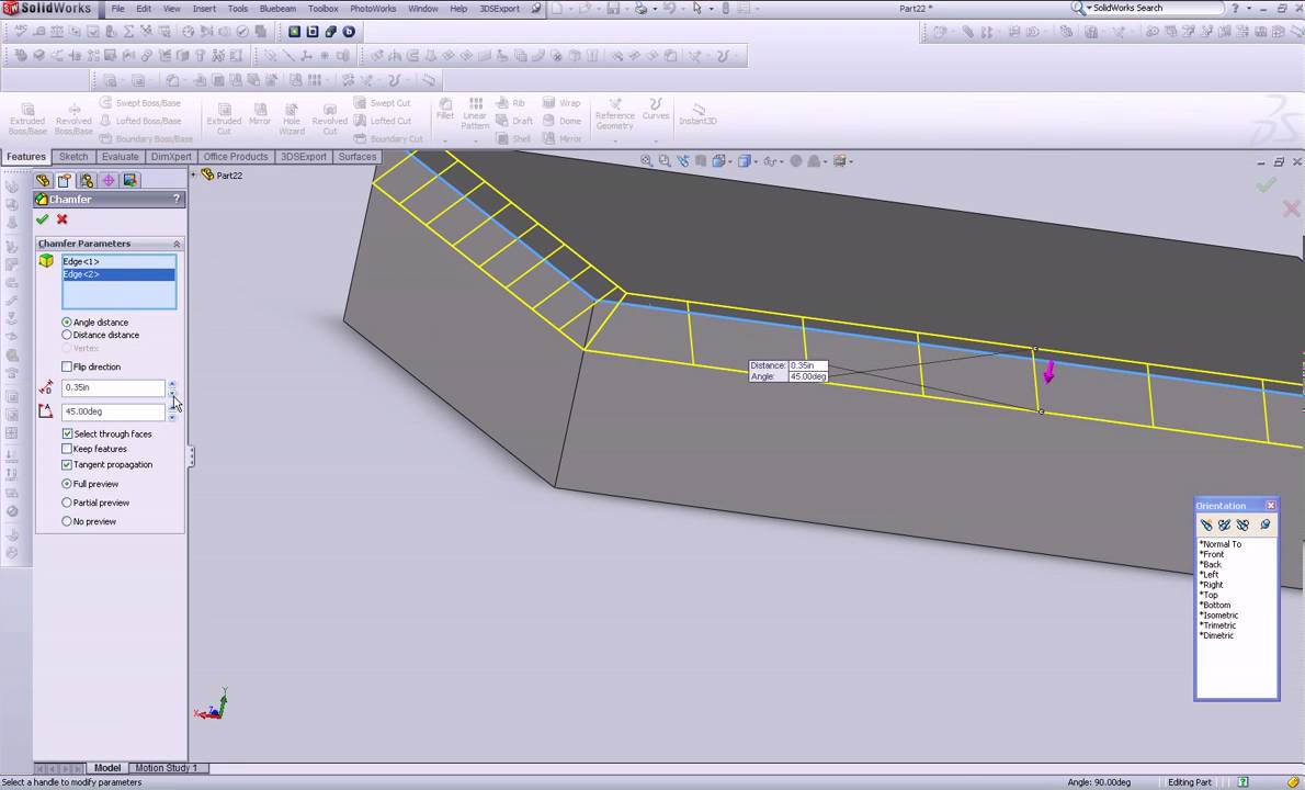 Solidworks Tutorial, Using Features Chamfers and Fillets