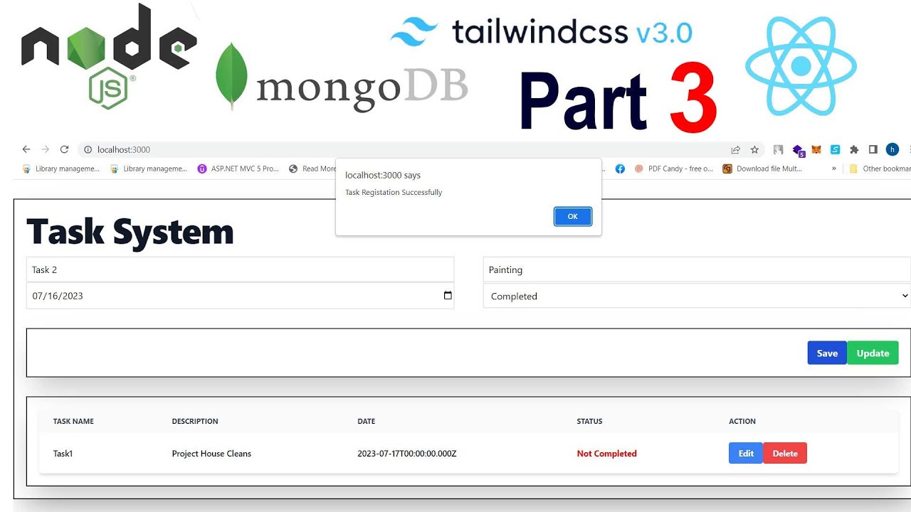 Node Js Tailwindcss react mongodb App Part 3