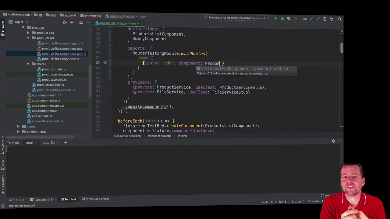 Advanced Web Apps 2019 | Unit Testing in Angular | S3P10 | RouterTestingModule and location to test