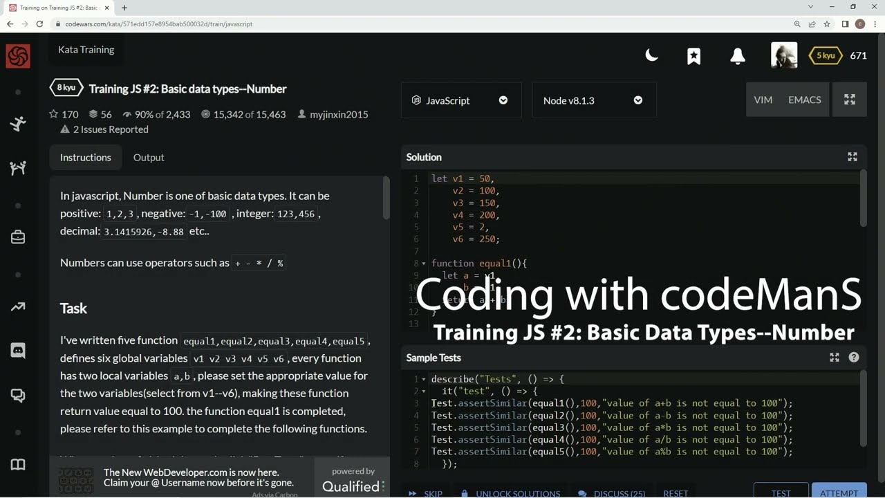 Codewars 8 kyu Training JS #2: Basic data types--Number Javascript