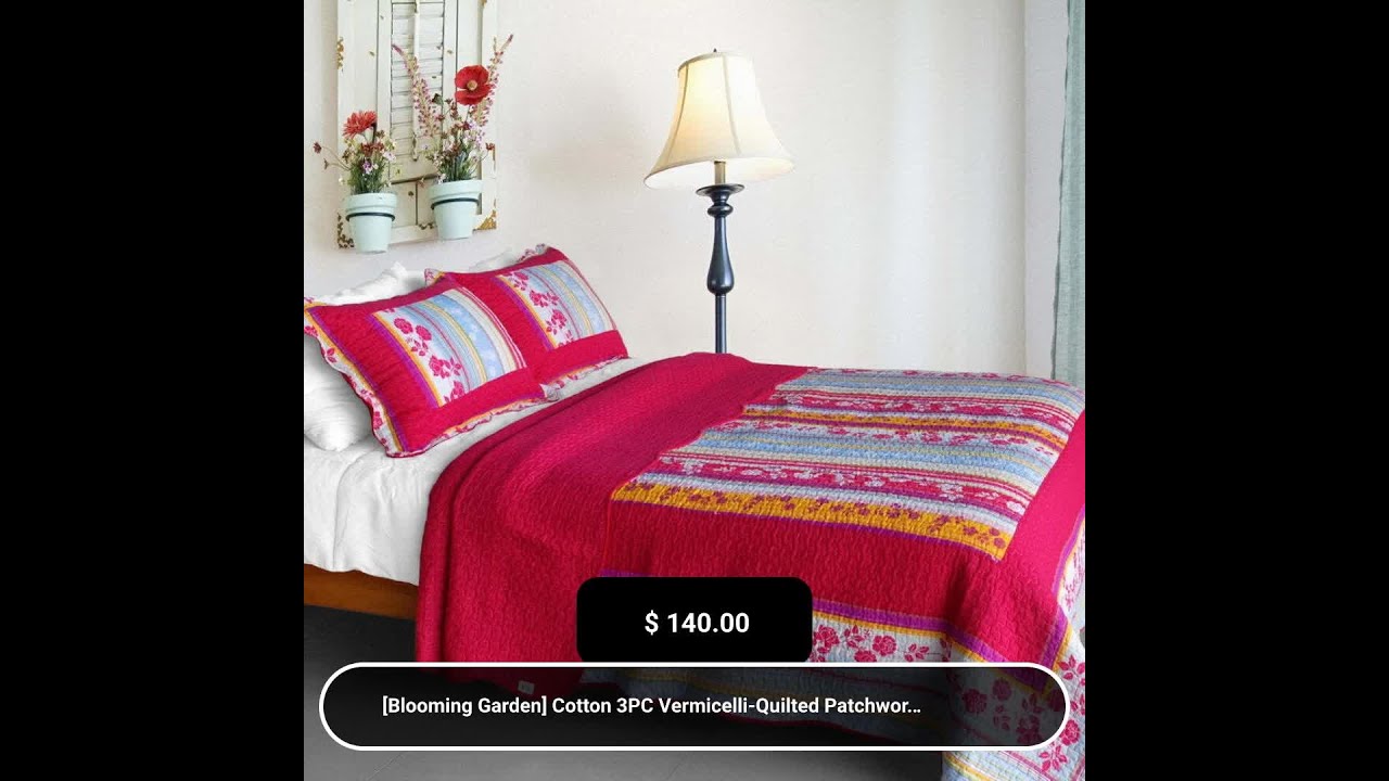 [Blooming Garden] Cotton 3PC Vermicelli-Quilted Patchwork Quilt Set (Full/Queen Size)