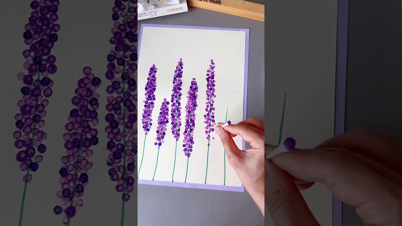 It's the season when lavender flowers are blooming again. Use a cotton swab to draw beautiful la