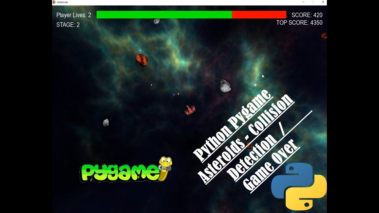Asteroids - Adding Collision Detection and Game Over State | Python | Pygame | Coding | Walkthrough