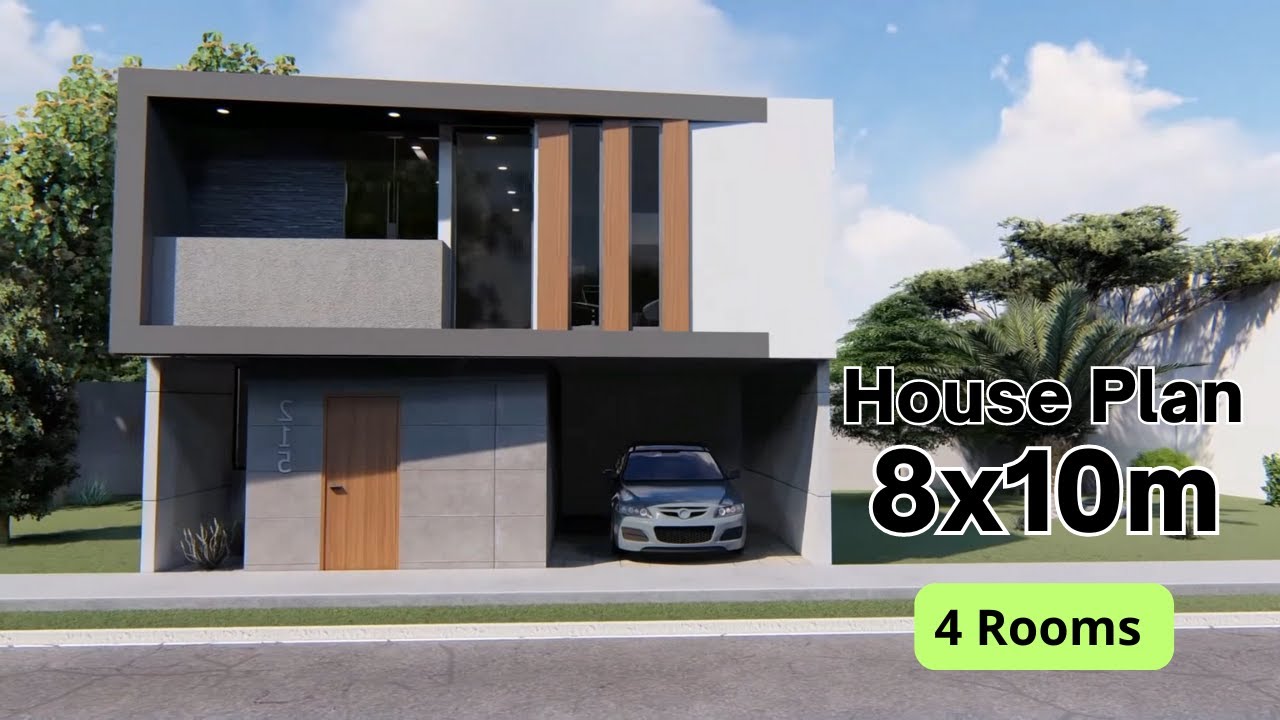 🏠 House Plan of 8x10 m | 4 Rooms + Garage / Plans & 3D Designs