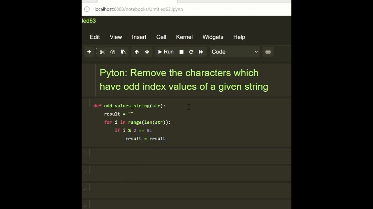 #Python Remove the characters which have odd index values of a giben string @rk_code