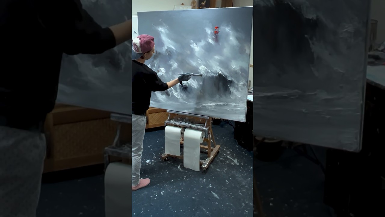 Lighthouse Storm Oil Painting