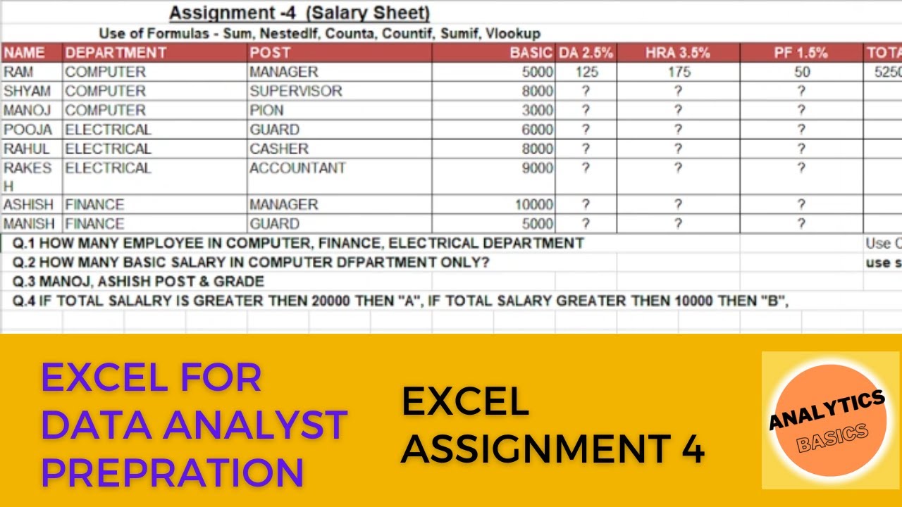Excel Assignment 4 | EXCEL 50 PRACTICE ASSIGNMENT SERIES | EXCEL BASICS FOR DATA ANALYSIS | #excel