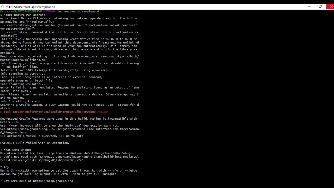 Task :app:transformNativeLibsWithMergeJniLibsForDebug FAILED in react native | android studio