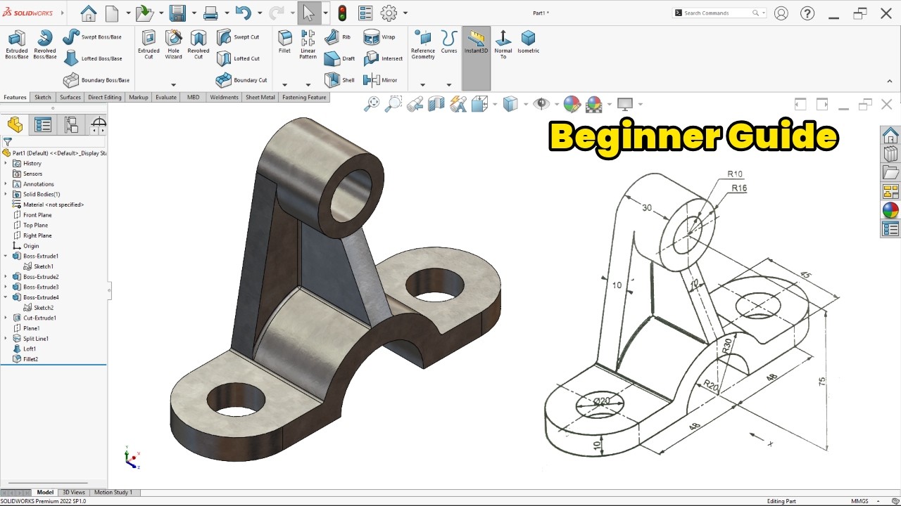Beginner SolidWorks Tutorial | Sketch to Finished Part