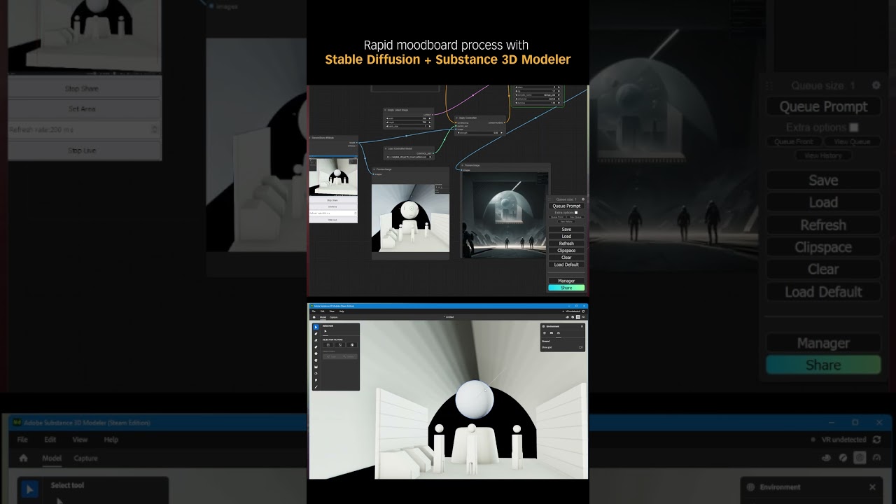 Rapid moodboard process with Stable Diffusion & Substance 3D Modeler