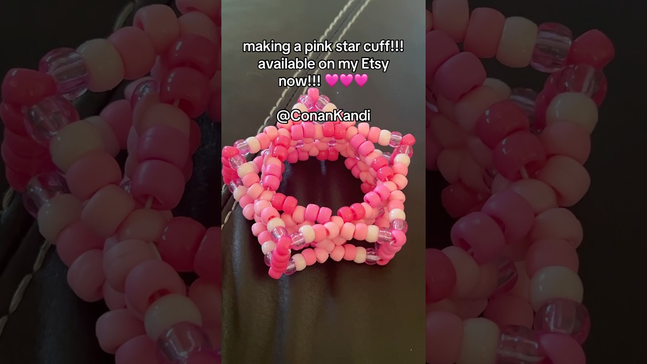 Pink Kandi Star Cuff on my Etsy now! Premade or customizable! | #kandi #kandikid #viral #fyp #etsy |