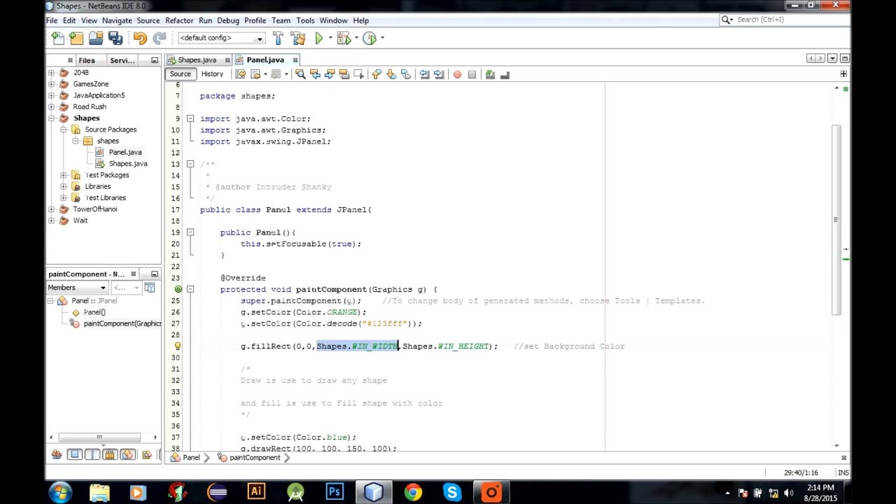 Java Tutorial - Draw shapes and  fill shapes in java using graphics [INTRUDER SHANKY]