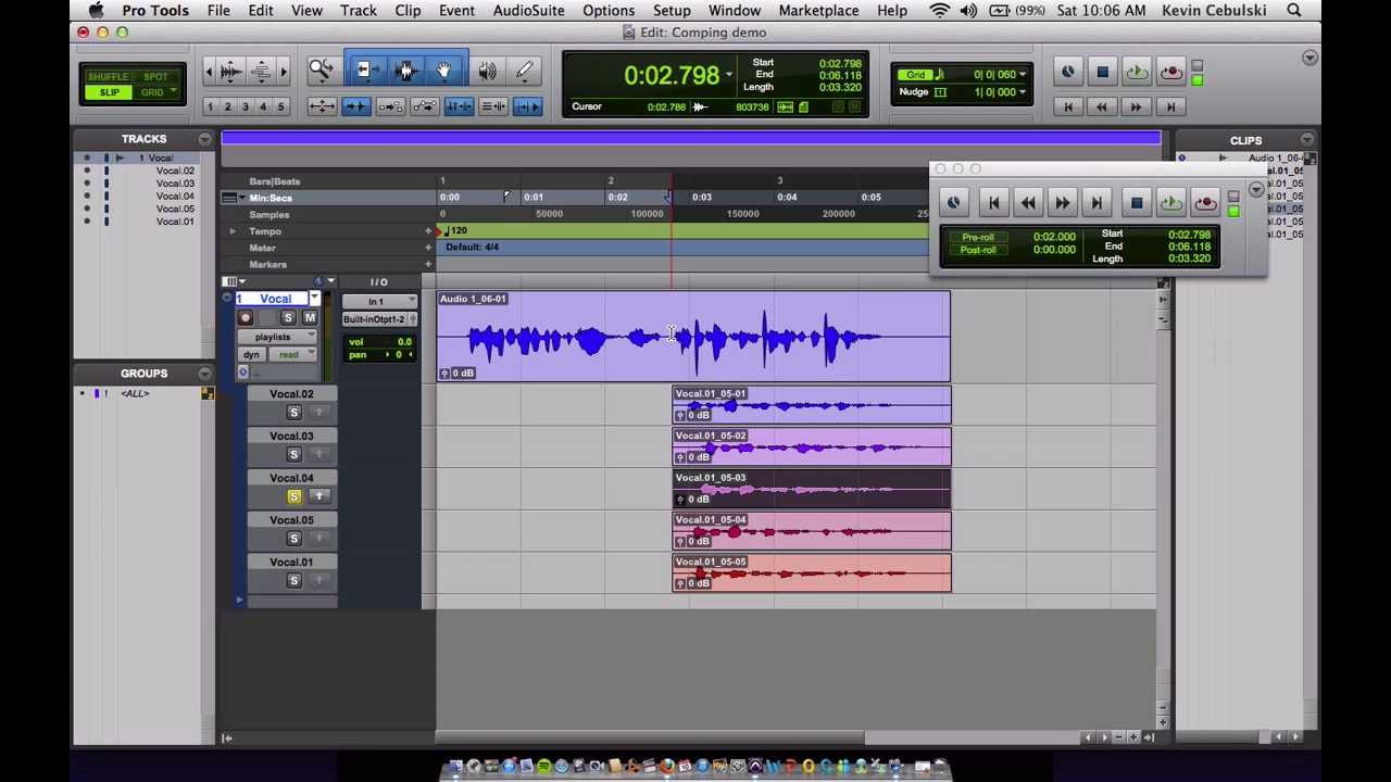 Editing tracks in Pro Tools using playlists