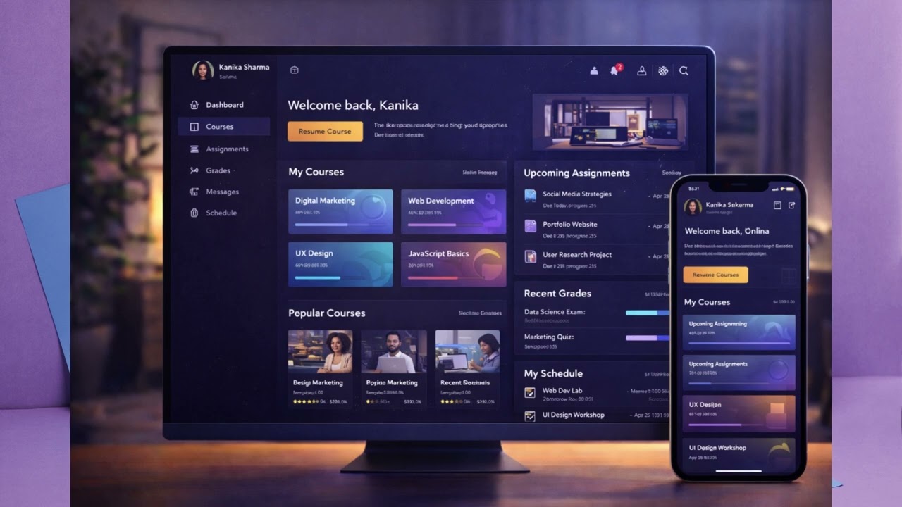 Student Dashboard UI Design in Photoshop | Modern LMS Dashboard