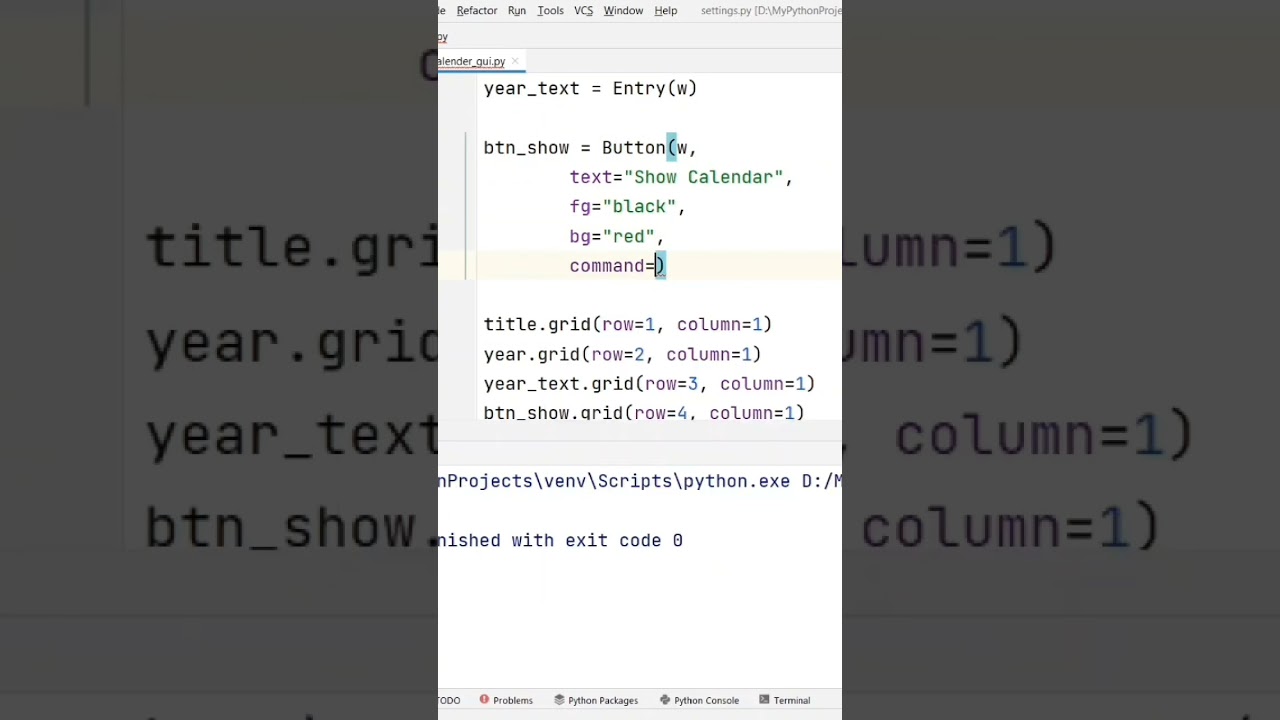 Calendar GUI Python Tkinter #shorts #python