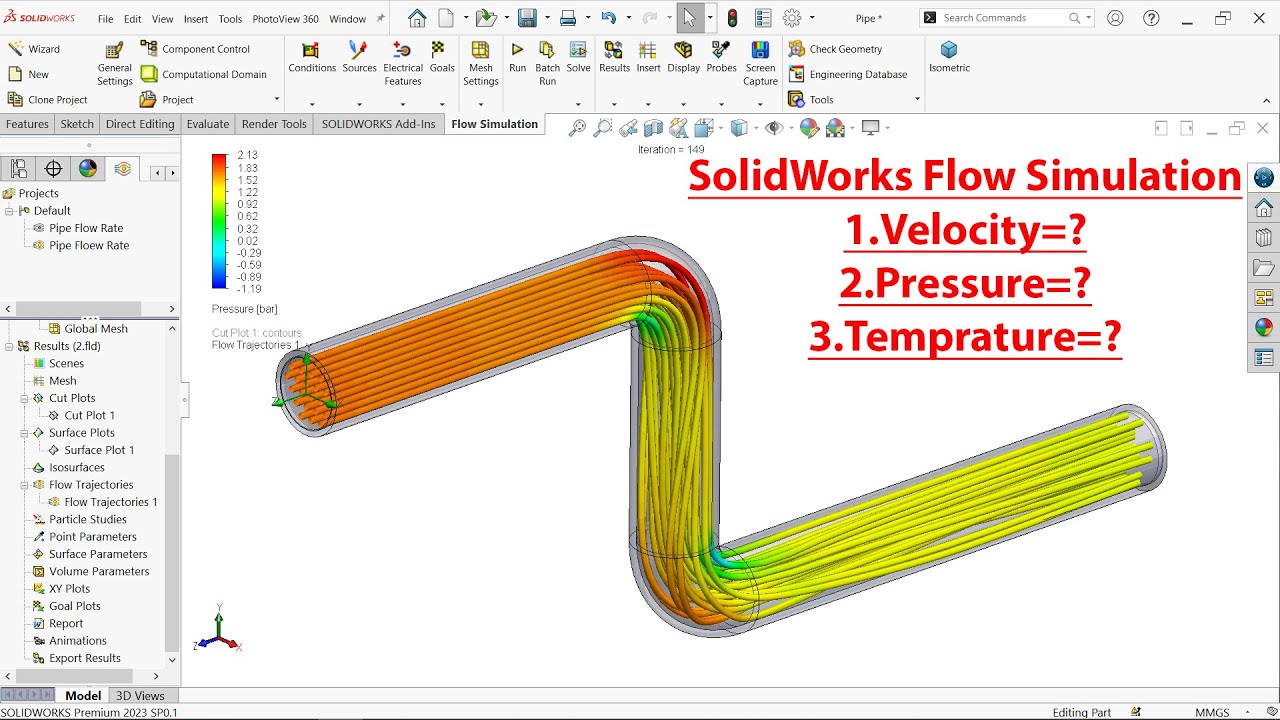SolidWorks Flow Simulation through Pipe Find Velocity, Mass flow rate, Pressure, Temperature?