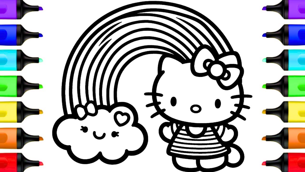 Hello Kitty Rainbow Coloring Pages 🌈  | Hello Kitty Cute Coloring Book Pages Art Sanrio