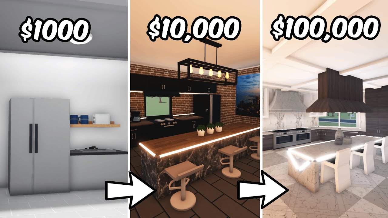 BUILDING A KITCHEN IN BLOXBURG with $1k, $10k, and $100k
