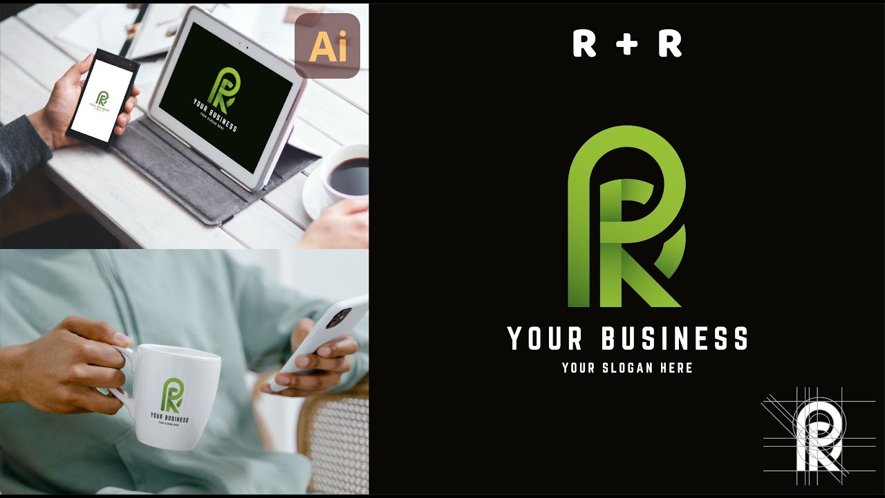 LogoGrid (17) Letter RR monogram logo design with a grid method - Adobe Illustrator Tutorial
