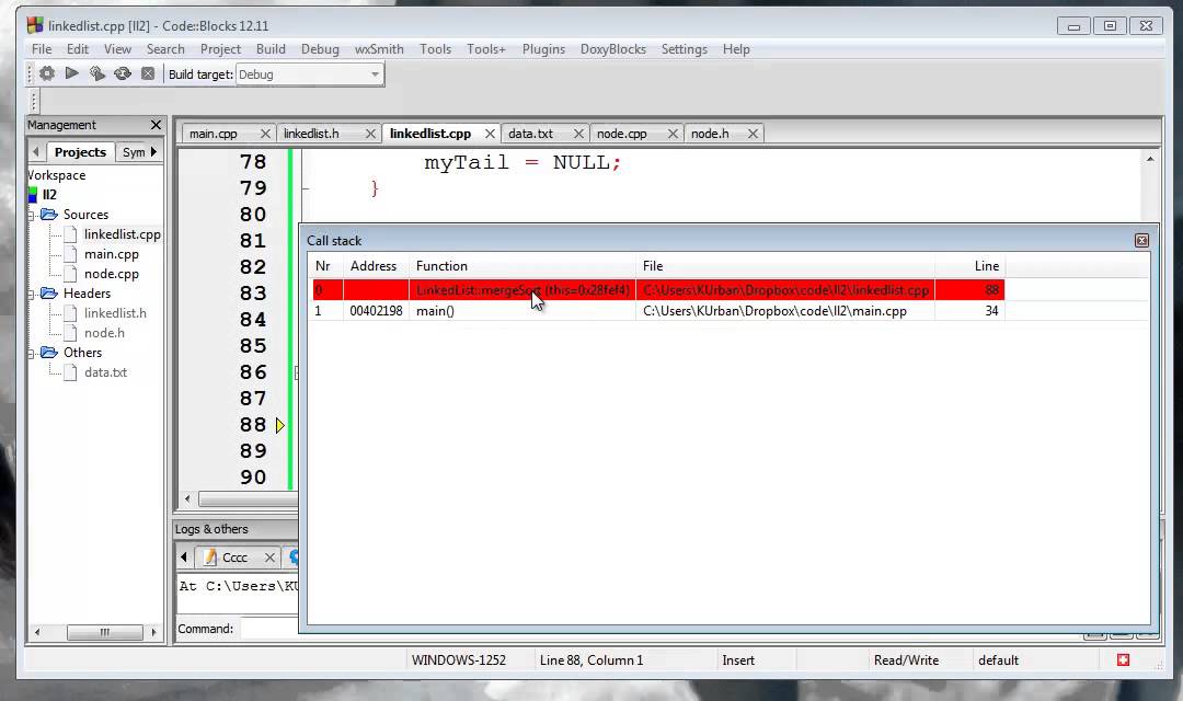 debugging code::block