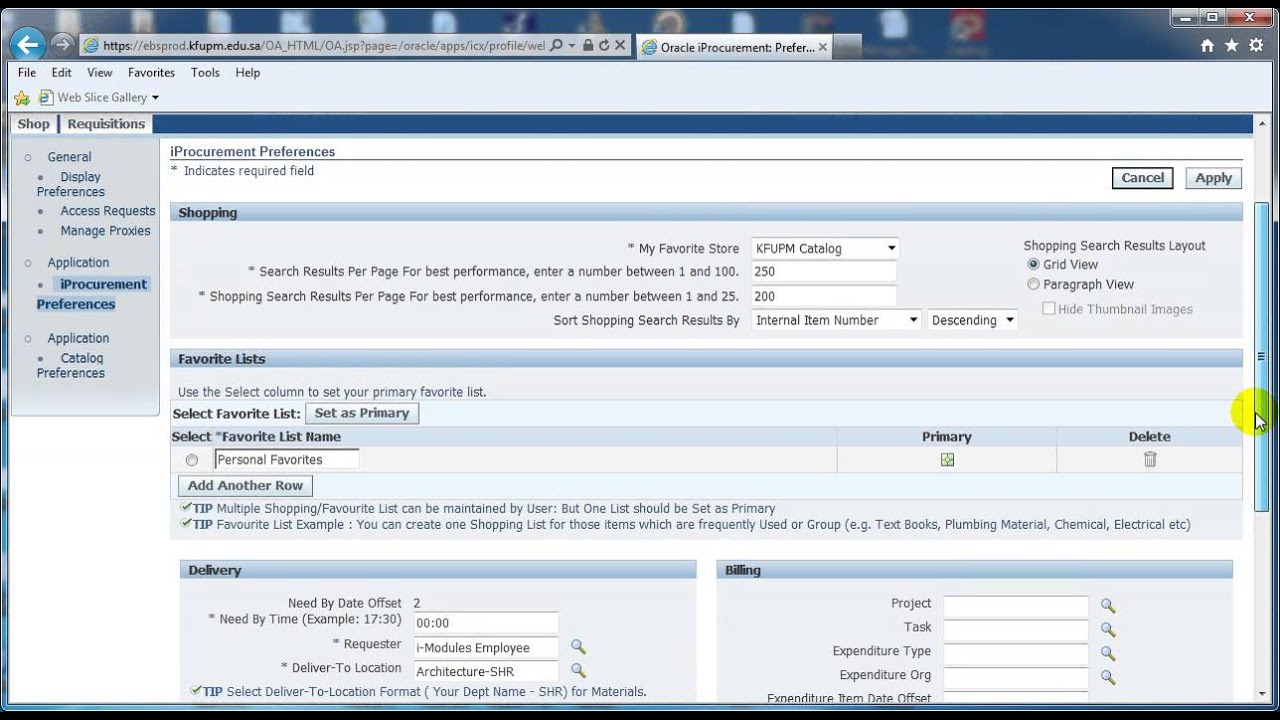 Setting Preferences   iProcurement