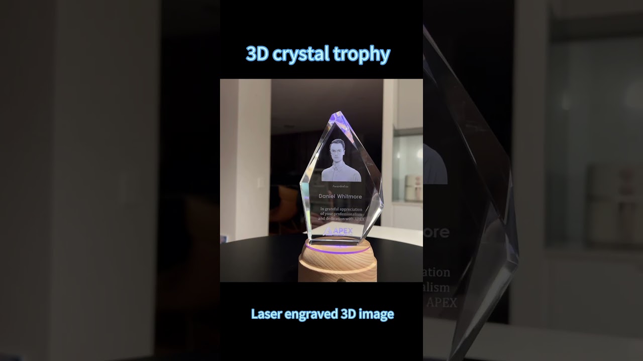 Laser engraved 3D crystal award & trophy