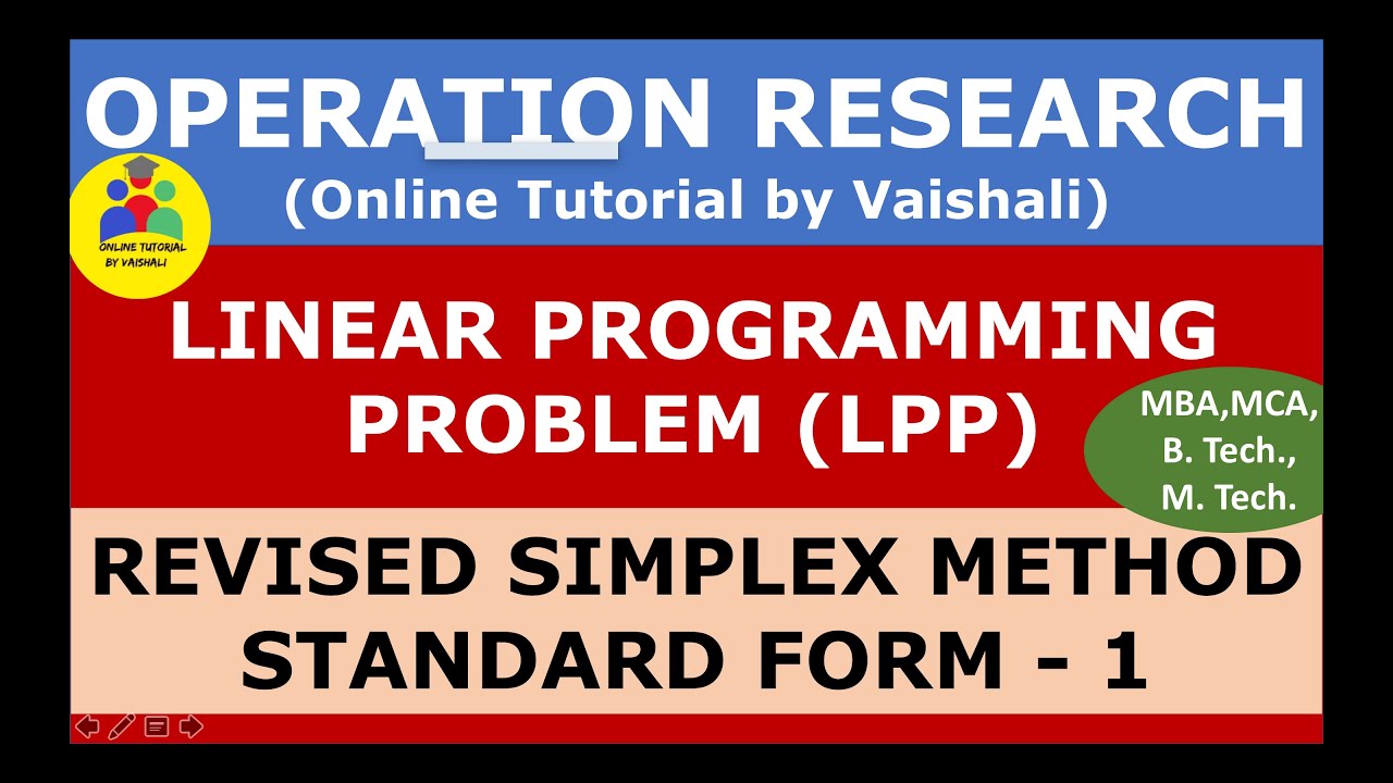 Revised simplex method standard form I in english |Linear programming problem |Operation research