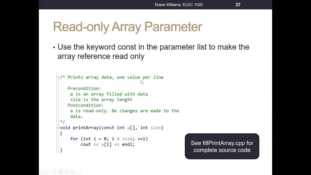 Arrays as function arguments and parameters
