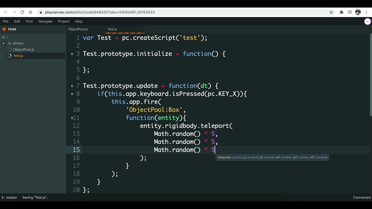 Object Pooling PlayCanvas