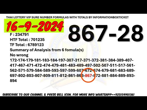 1-9-2024 THAI LOTTERY VIP SURE NUMBER FORMULAS WITH TOTALS BY INFORMATIONBOXTICKET.