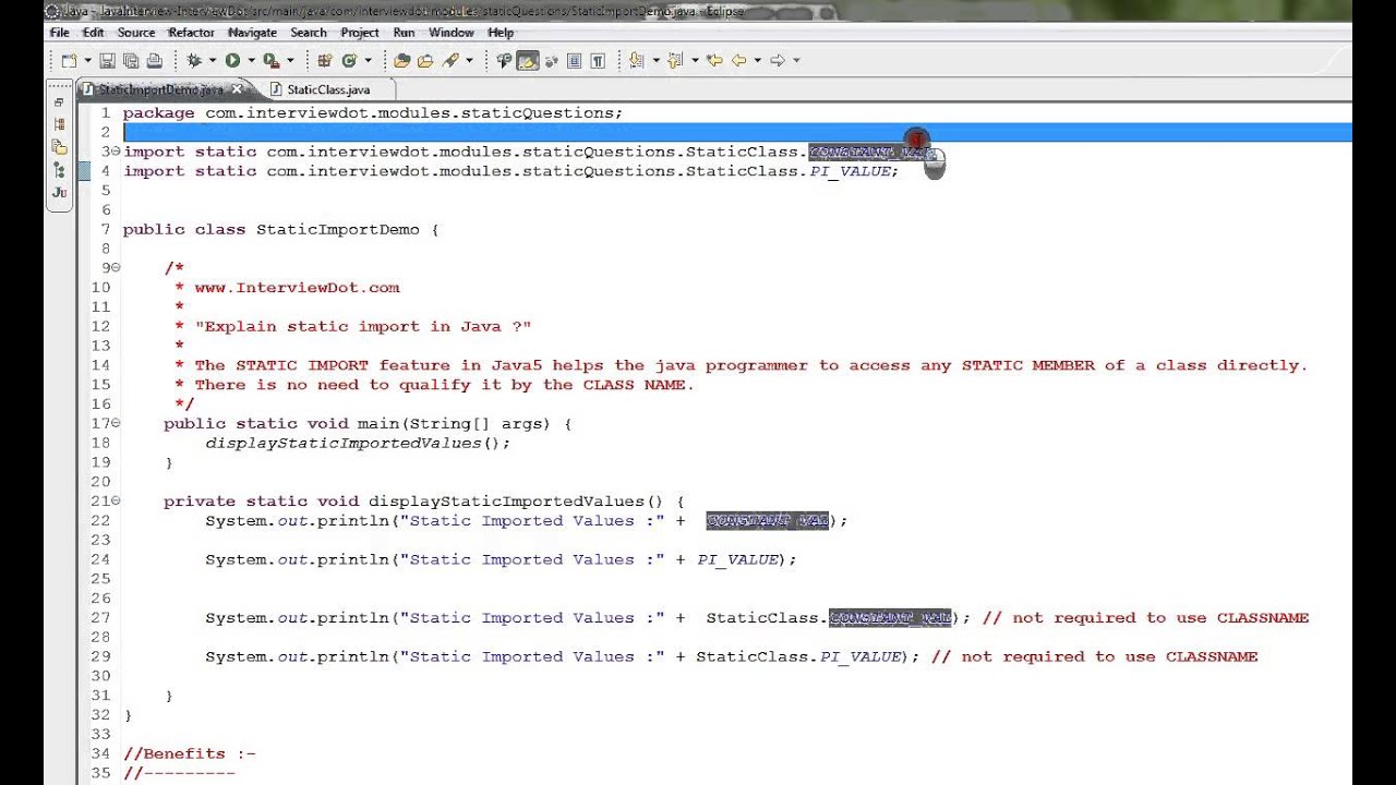 STATIC IMPORT IN JAVA   DEMO