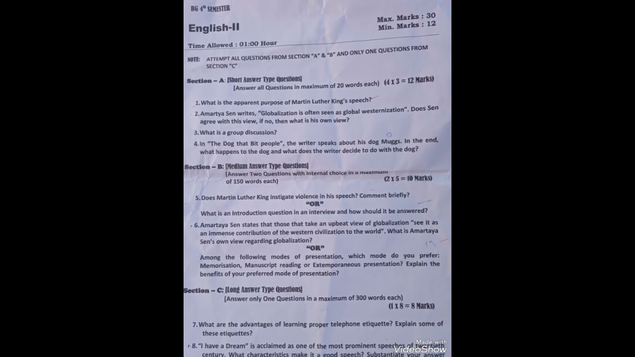 kashmir University 4th sem English paper batch 2020
