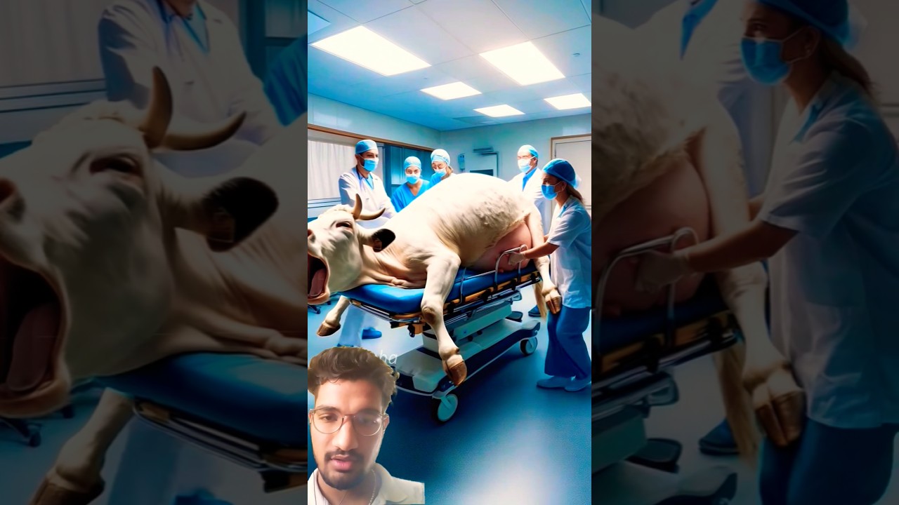 Pregnant cow rescued by doctors from city road #humanity #rescueanimals #cow #veternary #animals