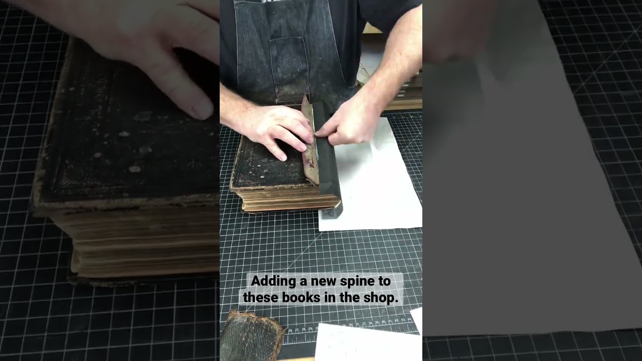 Repairing these books by adding a new spine to make them open and close well.