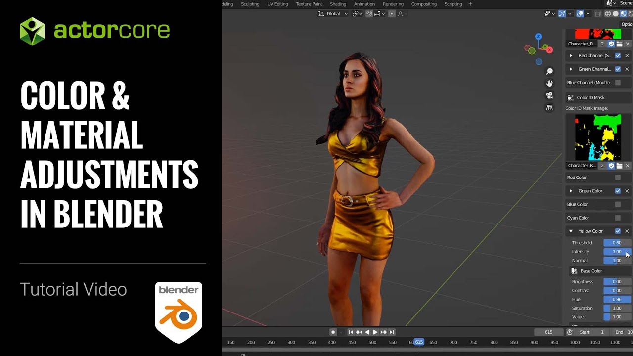 3D character color variations in Blender tutorial video
