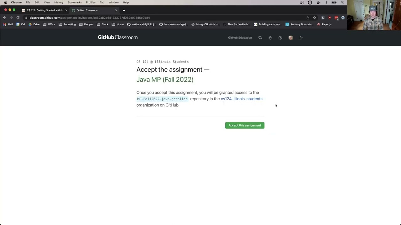 CS 124 Fall 2022: MP0 Java: Accepting the GitHub Classroom Assignment